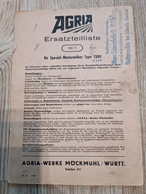 AGRIA MOTORMÄHER 1300 ersatzteilliste traktor KO EUR 14,90 - PicClick DE