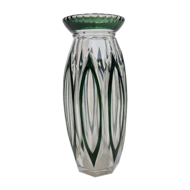 VAL ST. LAMBERT Art Deco Emerald Green Cut to Clear Crystal Vase ...