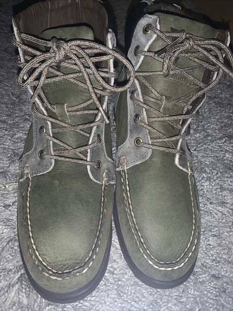 VANE X SEBAGO - Grey leather green canvas lace-up ankle boots - size 9. ...