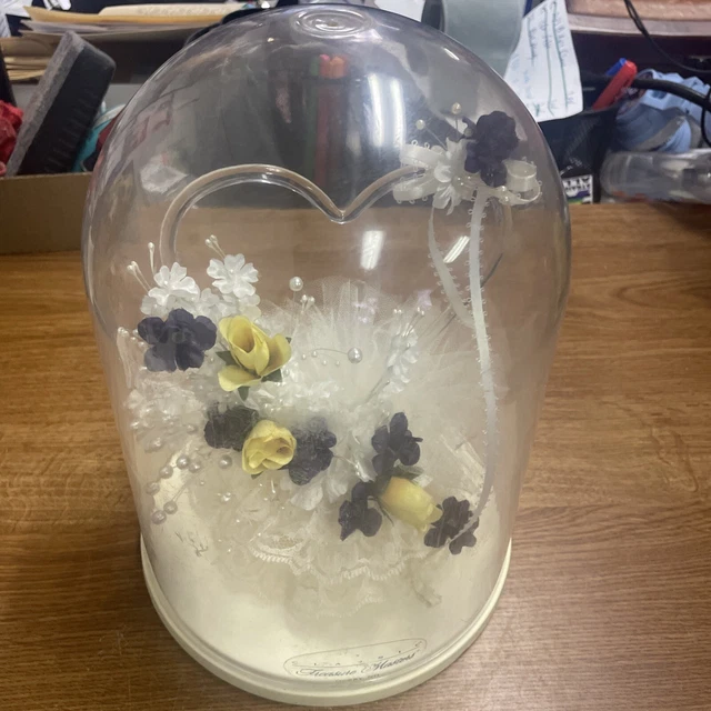 WEDDING CAKE TOPPER in Display Case: Heart, Purple & Yellow Flowers ...