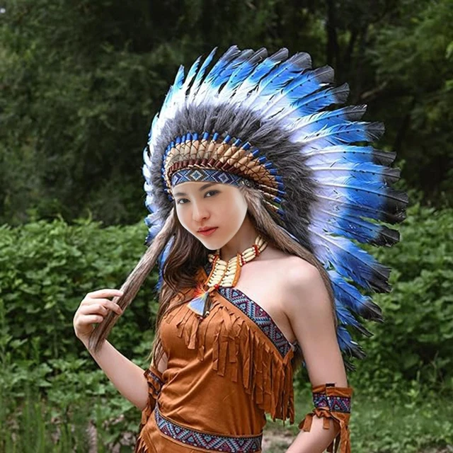 INDIAN CHIEF FEATHER Headdress Hat Headband for Carnival Roles Play ...