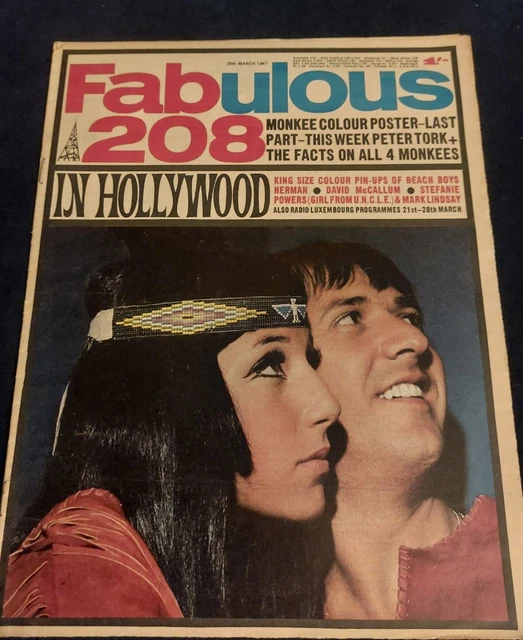 VINTAGE FABULOUS 208 Magazine 25 MARCH 1967 Sonny Cher Monkees ...