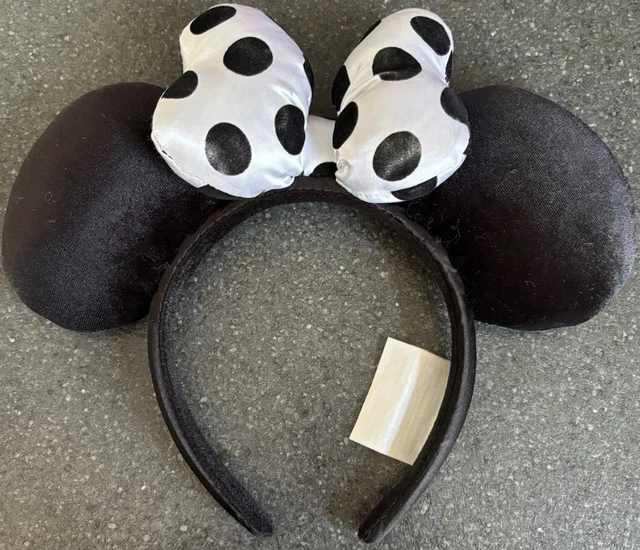 DISNEY MINNIE MOUSE Ears Headband Black with Polka Dot Bow - Adult One ...