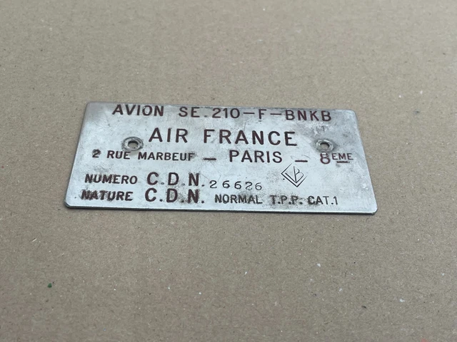 PLAQUE IDENTIFICATION IMMATRICULATION avion SE 210 F-BNKB Air France EUR 80,00 - PicClick FR