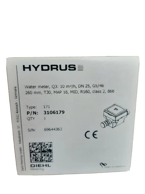 DIEHL HYDRUS ULTRASCHALL Wasserzähler 171 M-Bus DN25 Smart-Meter 171 ...