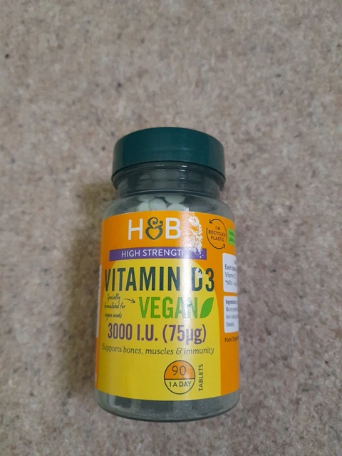 H&B HIGH STRENGTH Vegan Vitamin D3 X2 Bottles Of 90 Tablets Dated BBE ...