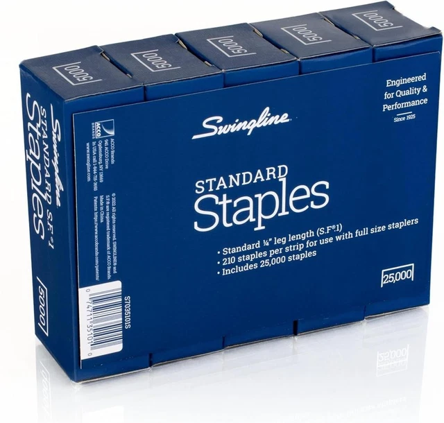 STAPLES, 5 PACK, Standard Staples for Desktop Staplers, 1/4" Length ...