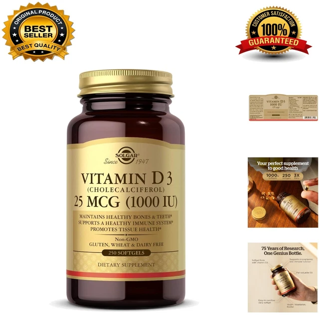 SOLGAR VITAMIN D3 1000 IU Softgels - 250 Gluten-Free Capsules for ...