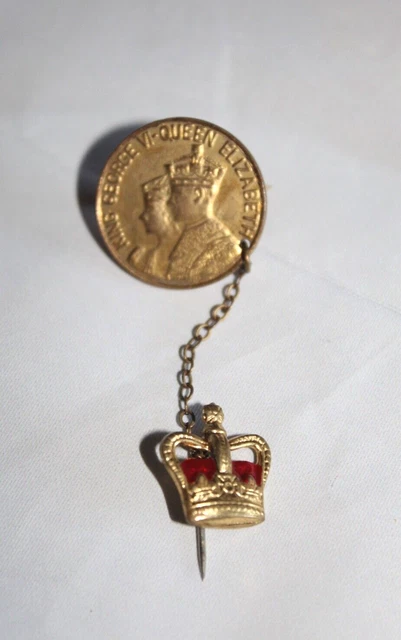 KING GEORGE VI and queen Elizabeth 1939 visit to Canada pinback crown ...