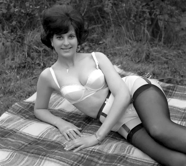 60s British Pinup Ann Duke Outdoor Blanket Garter Stocking 8 X 8
