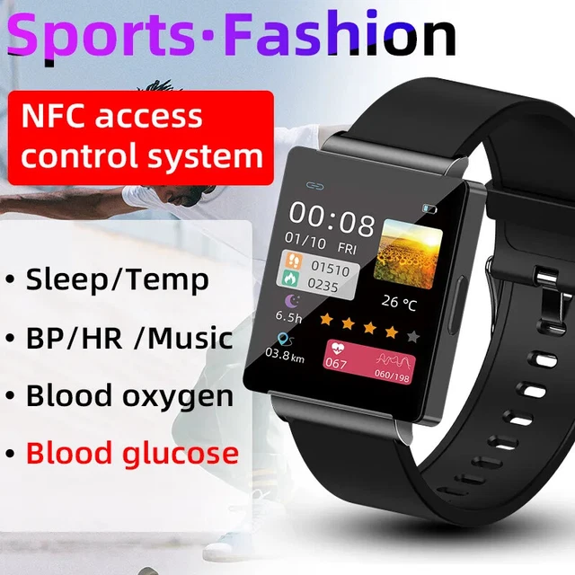 BLOOD GLUCOSE SMART Watch Men Blood Pressure Heart Rate Fitness Tracker ...