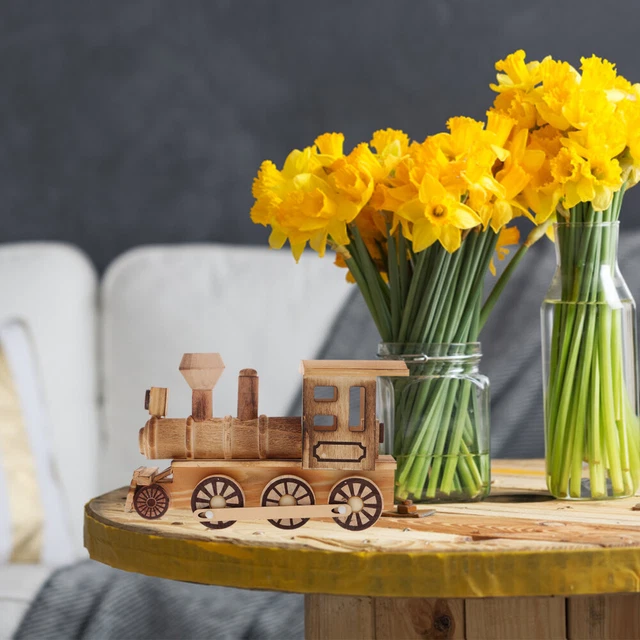 RETRO WOOD TRAIN Novelty Table Train Model Steam Locomotive Collectible ...