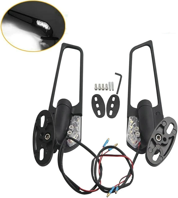 WIND SWIVEL WING Fin Rearview Side Mirror w/ LED Light For Yamaha YZF ...