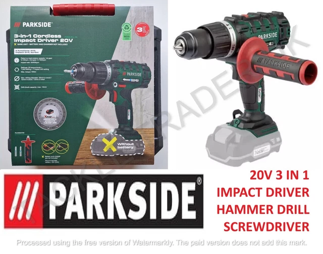PARKSIDE 20V 3 in 1 Cordless Hammer Drill Impact Driver Torque ...