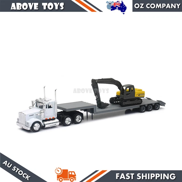 1:43 SCALE KENWORTH W900 Lowboy With Excavator Diecast Model Truck Fun ...