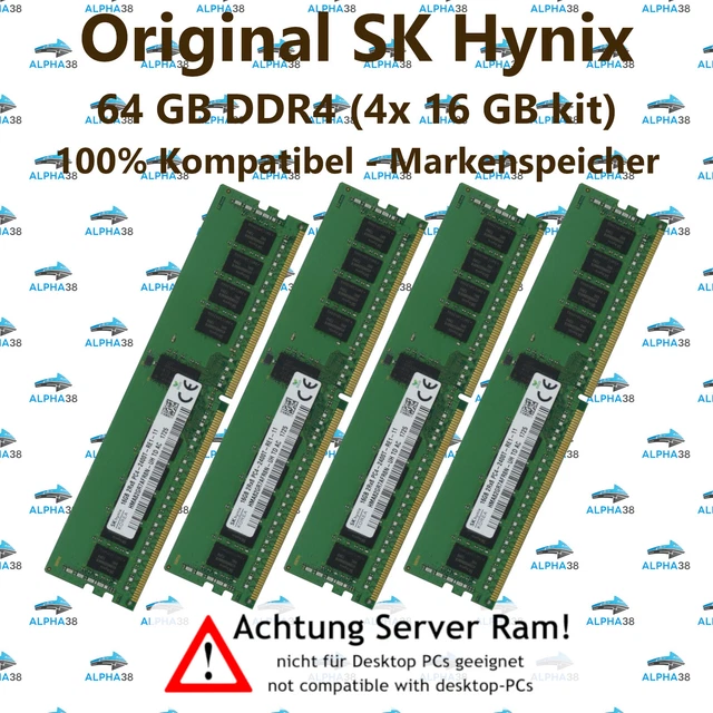 128 GB (4X 32 GB) Rdimm ECC Reg DDR4-2400 HPE Proliant ML30 Gen10 G10 ...