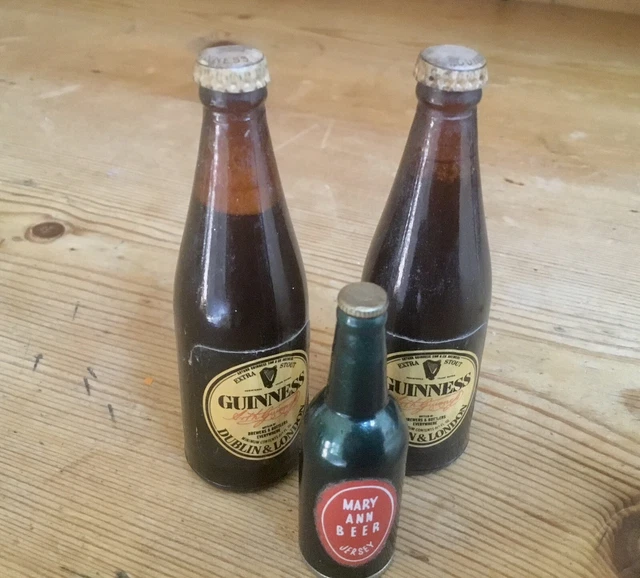 2 VINTAGE COLLECTIBLE miniature Guinness Extra Stout bottles & 1 Mary ...