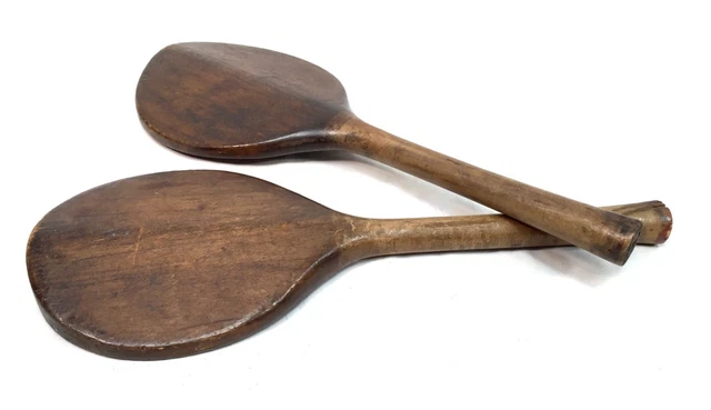 ANTIQUE MATCHING PAIR of 1900s Wooden Ball Game Bats / Paddles / Table ...