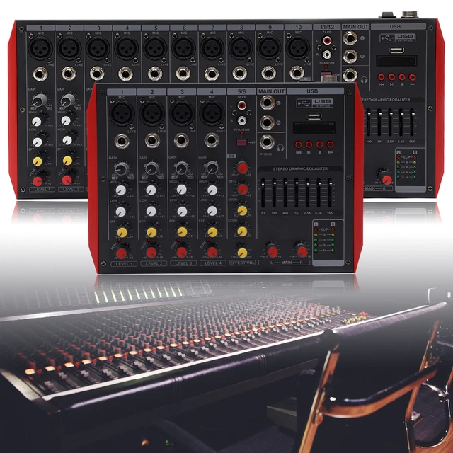 6 CHANNEL AUDIO Mixer Bluetooth USB DJ Sound Board Mixing Console Live ...