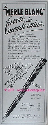 PUBLICITE SWAN STYLO Plume Merle Blanc 1927 French Ad EUR 7,50 ...