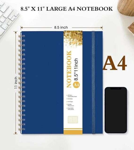 A4 SPIRAL NOTEBOOK 8.5 x 11 inch 110 Pages 100 GSM High-Quality Paper ...