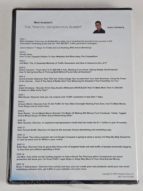 MARK ANASTASI'S THE Traffic Generation Summit: Disc 6 Of 15 DVD (New ...