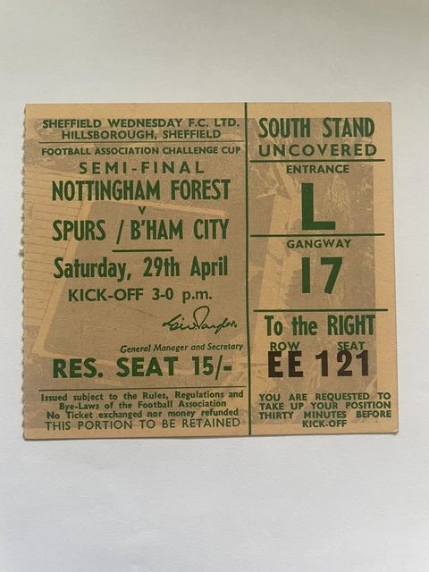 NOTTINGHAM FOREST V TOTTENHAM HOTSPUR FA CUP SEMI FINAL TICKET 29/4 ...