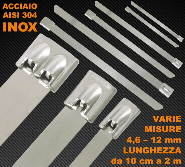 FASCETTE ACCIAIO INOX clip inossidabile AISI 304 cablaggio metallo cavi ...