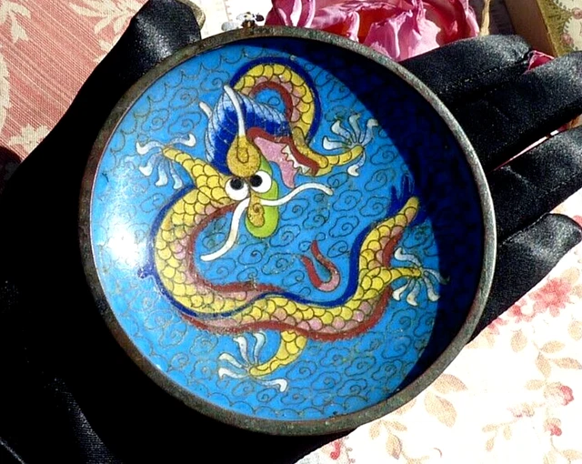 ANCIENNE COUPELLE DÉCOR DRAGON polychrome en émaux cloisonnés CHINE fin ...