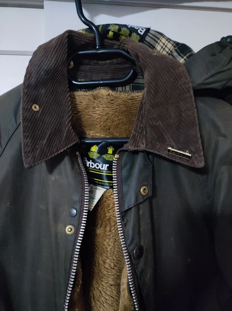 BARBOUR WACHS-JACKE MIT Fellfutter innen, Gr. XL, grün, mit Kapuze EUR ...