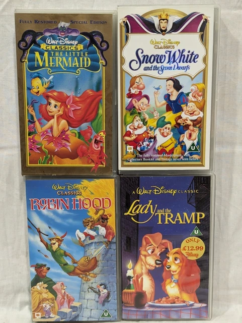 DISNEY VHS BUNDLE Little Mermaid Snow White Robin Hood Lady & The Tramp ...