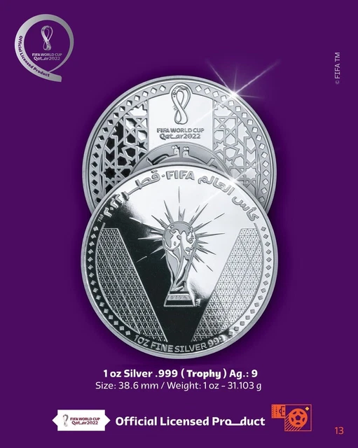 QATAR 2022 WORLD Cup Silver Coin 3D Lusail City Stadium Pele Autograph ...