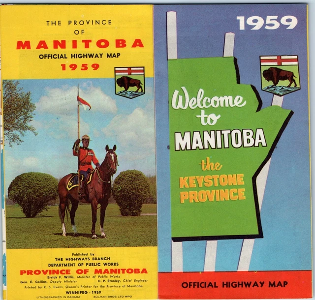 1959 MANITOBA PROVINCE, Canada Official Highway Road Map Police Public ...
