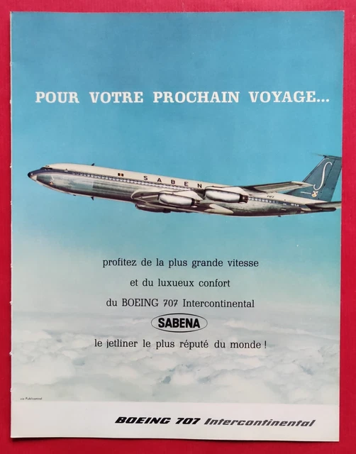 PUBLICITE DE PRESSE: Cie Aérienne Belge SABENA Boeing 707 Brussels ...