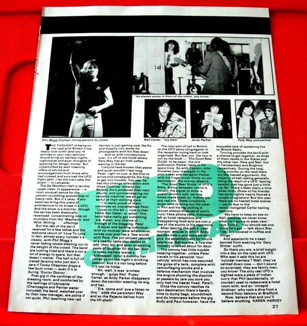 UFO VINTAGE ORIGINAL 1982 Kerrang Full Page ARTICLE/INTERVIEW/PHOTOS ...