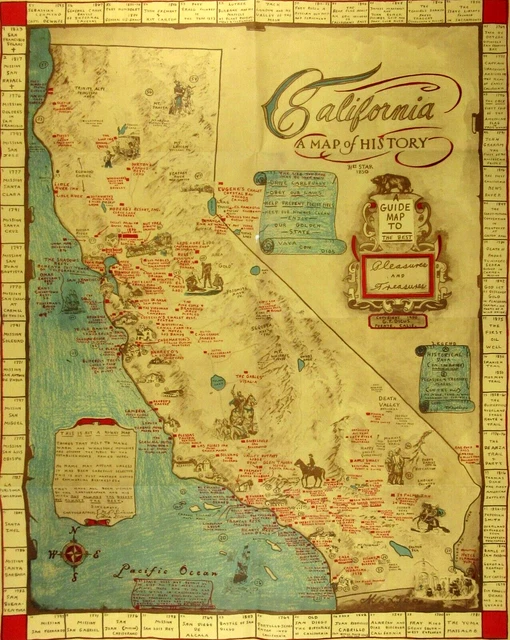 CALIFORNIA ILLUSTRATED MAP of History Missions Timeline Gold Rush GP ...