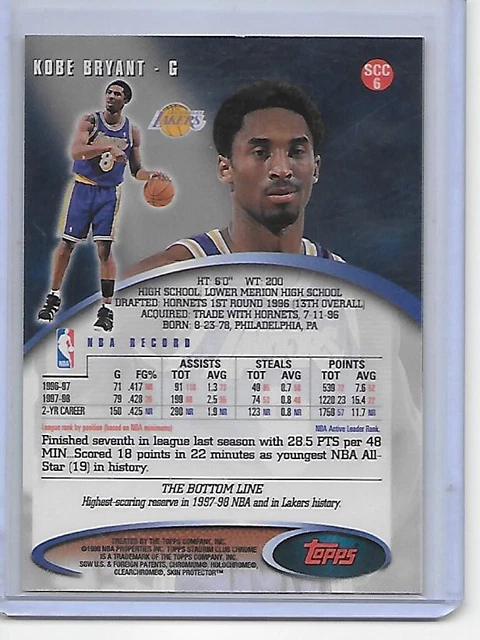 1998-99 STADIUM CLUB Chrome SCC6 KOBE BRYANT insert Los Angeles Lakers ...