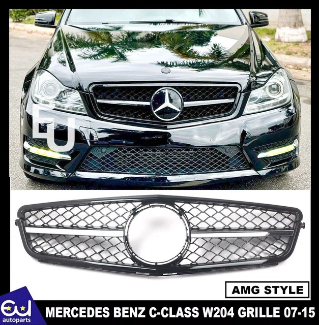 FOR MERCEDES C Class W204 07-15 Front Grille Grill Chrome Gloss Black ...