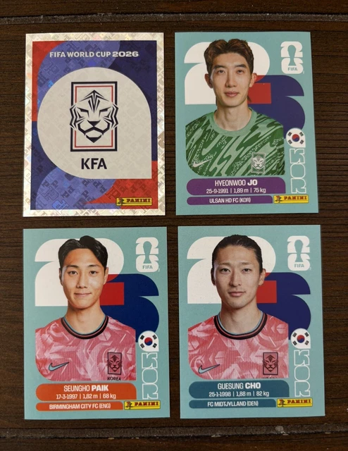 PANINI FIFA WORLD Cup 2026 Korea Player Portrait Stickers x4 KOR 1/2/14 ...