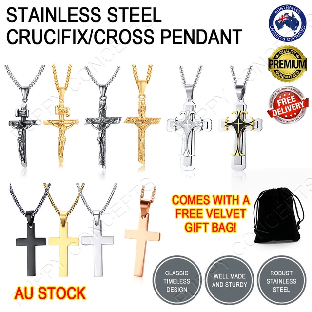 STAINLESS STEEL CATHOLIC Holy Jesus Christ Cross Crucifix Pendant ...