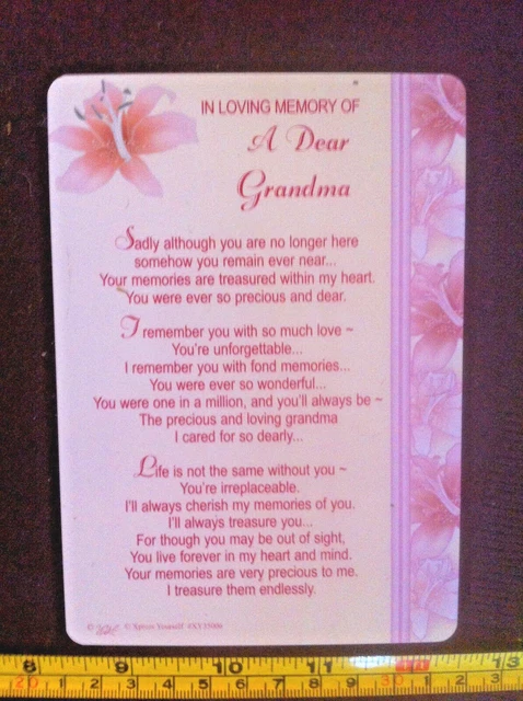 POEM CARD IN Loving Memory Of A Dear Grandma Poem Hard Plastic Gift ...