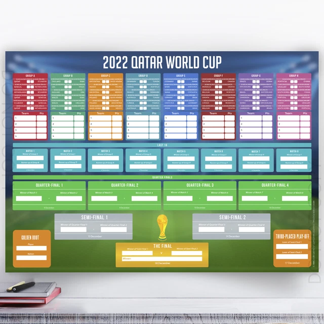 WORLD CUP CHART Qatar 2022 LARGE FIXTURES GROUPS TRACK TEAMS A2 Wall ...