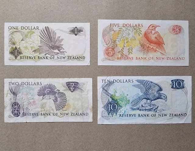 NEW ZEALAND PAPER set of 4 banknotes $1 $2 $5 $10 NZ QEII ND 1981 ...