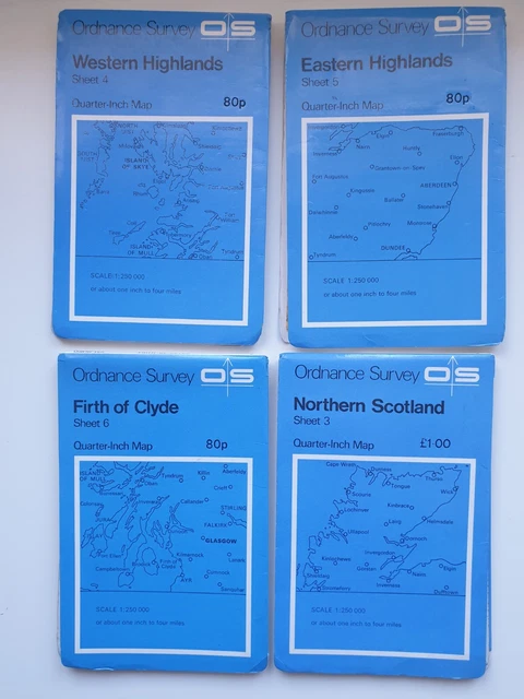 OS SCOTLAND 1970S Quarter Inch Map x4 Sheet Nos 3 4 5 &6 Highlands ...
