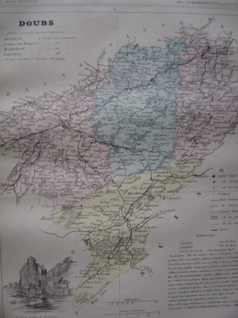 CARTE DU DÉPARTEMENT du DOUBS avec nombreuses infos c1890 EUR 9,90 ...