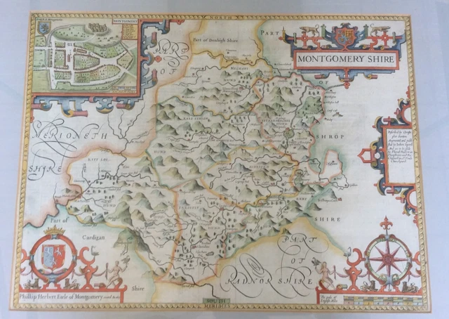 ORIGINAL 17TH CENTURY antique John Speed map Montgomeryshire Wales ...