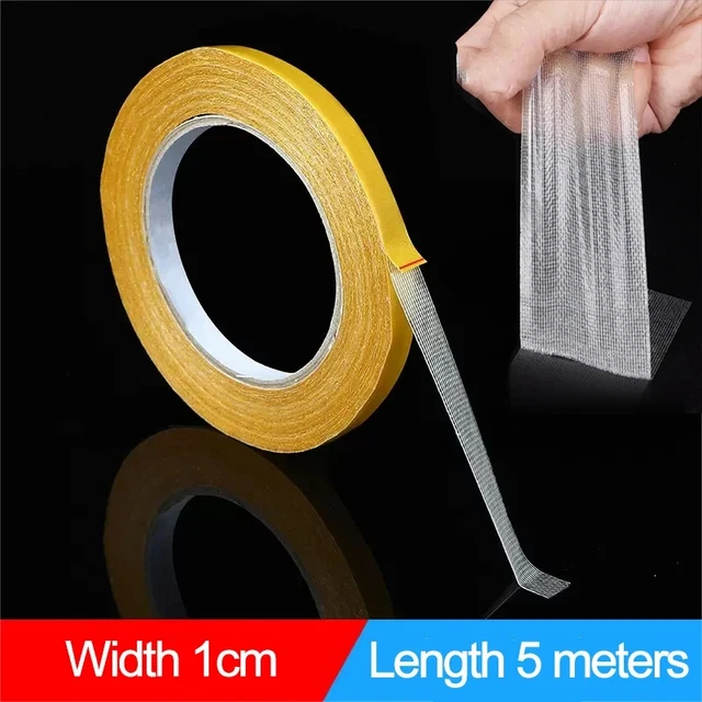 1ROLL 5M DOUBLE Sided Tape High Viscosity Grid Fiber Transparent Double ...