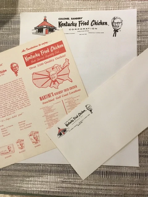VINTAGE MENU LETTERHEAD KFC KENTUCKY FRIED CHICKEN restaurant Colonel ...