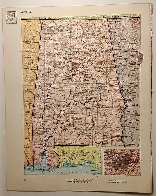 VINTAGE ALABAMA ATLAS Map 1965 MSM Rand McNally Cosmopolitan World ...
