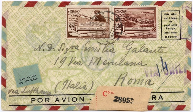 KATAPULT 1938 PERU Lima Rom Italien Reko-Brief H 638 Catapult / 1573 ...